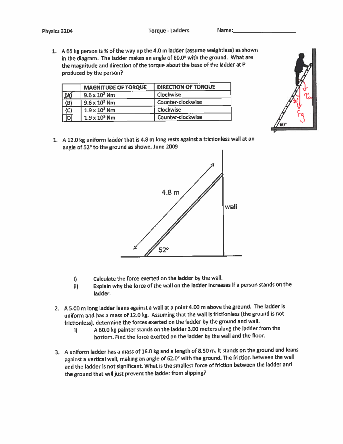 Torque ladder answers - PHYS 1301 - Studocu