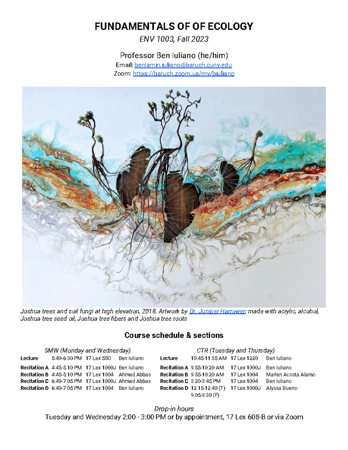 ENV 1003 Syllabus Fall 2023 - FUNDAMENTALS OF OF ECOLOGY ENV 1003, Fall ...