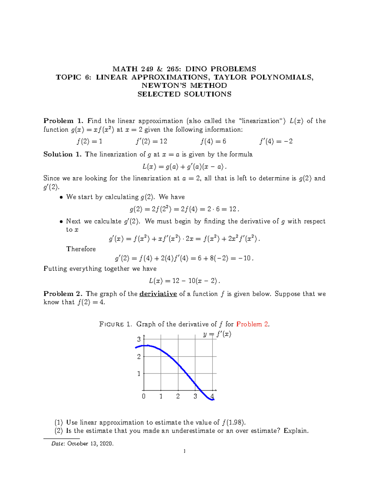 6 approx sol - abcd - MATH 249 & 265: DINO PROBLEMS TOPIC 6: LINEAR ...