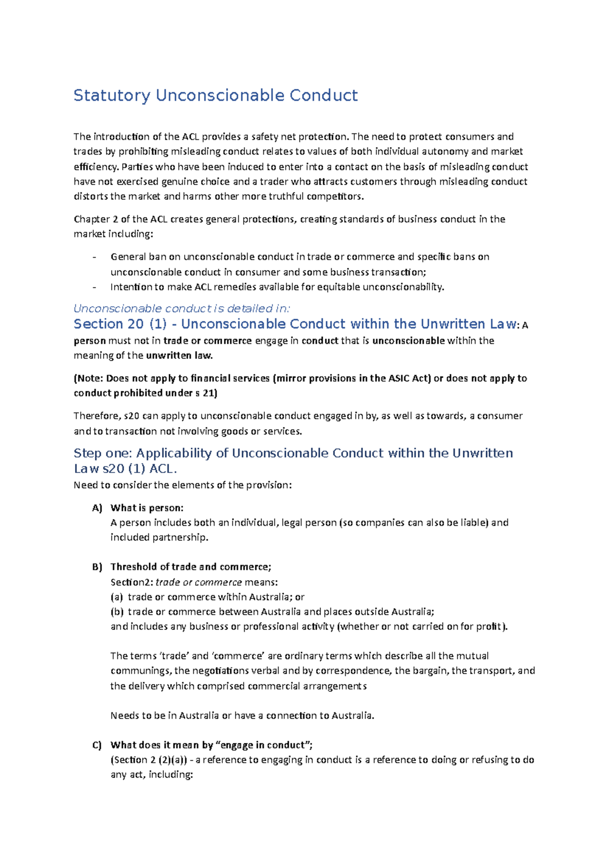 Week 7 Statutory Unconscionable Conduct - Statutory Unconscionable ...