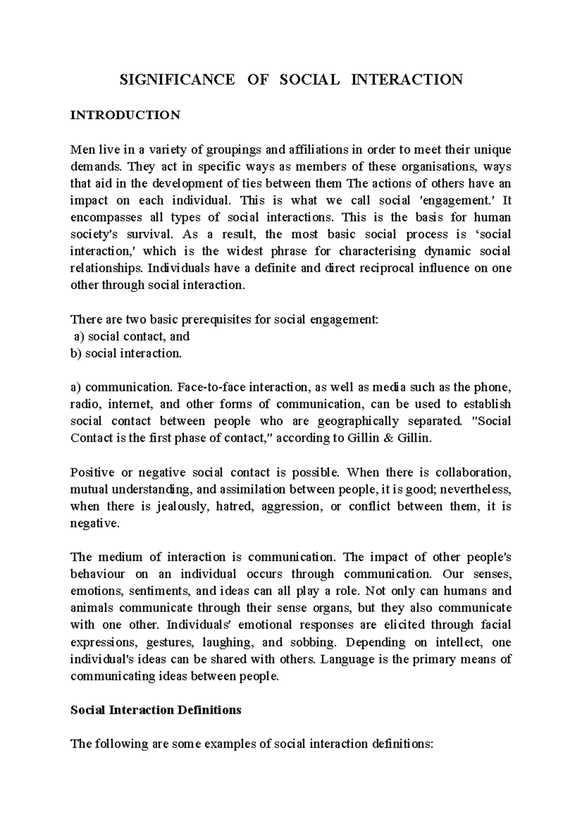 Significance OF Social Interaction - SIGNIFICANCE OF SOCIAL INTERACTION ...