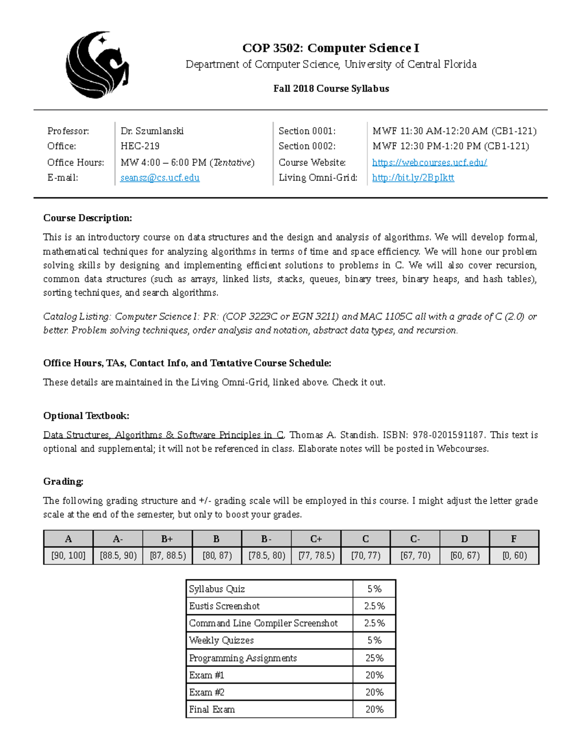 Cop3502-fall2018-syllabus - COP 3502: Computer Science I Department of ...