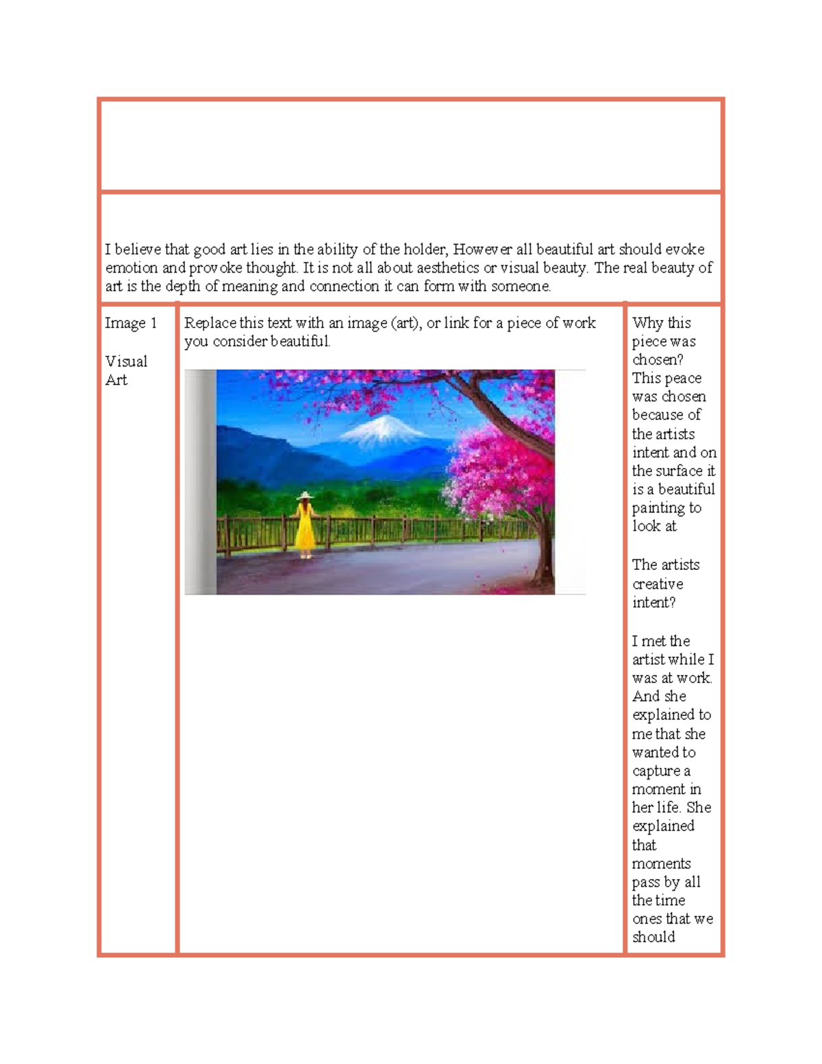 Doc32 - COURSEWORK - I believe that good art lies in the ability of the ...