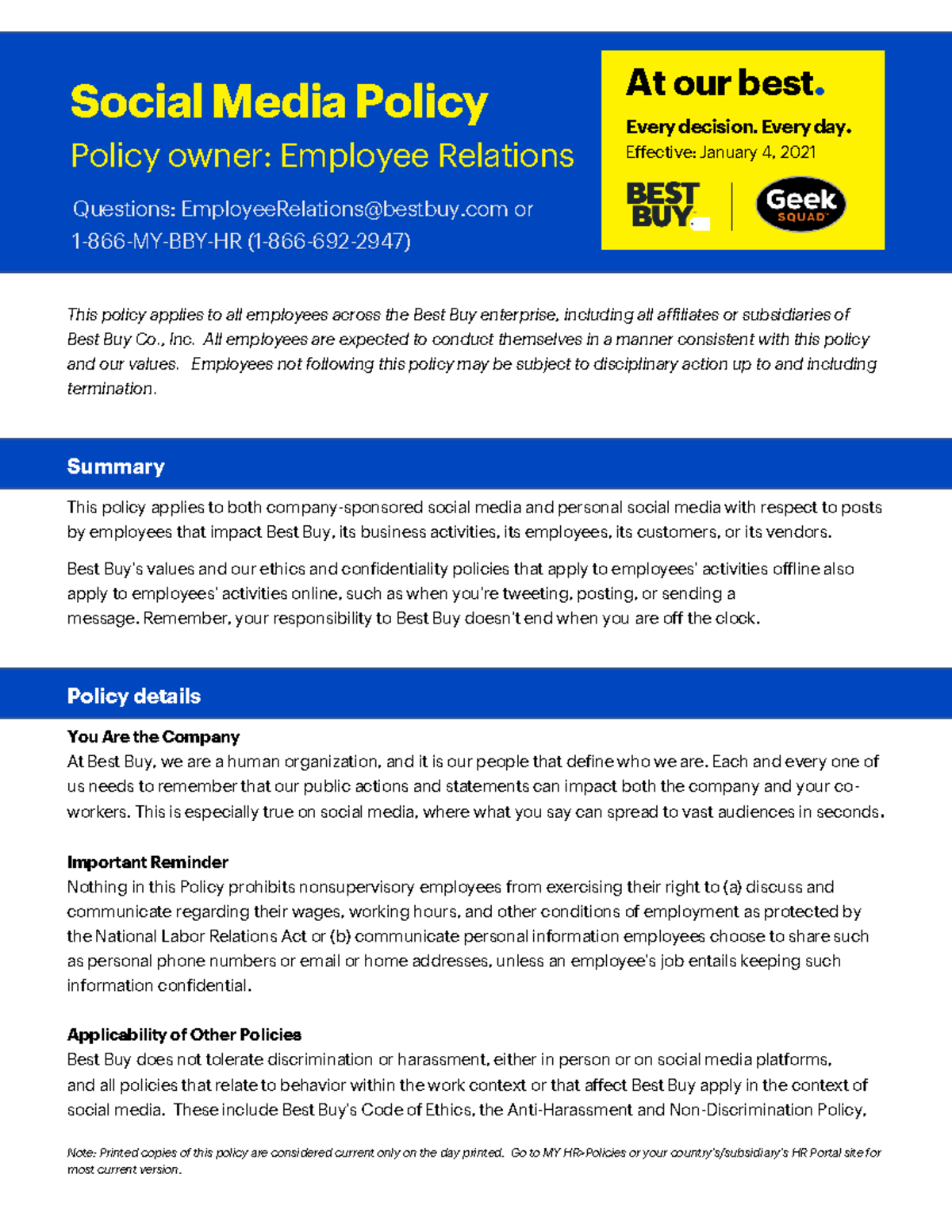 Social Media Policy - work - Note: Printed copies of this policy are ...