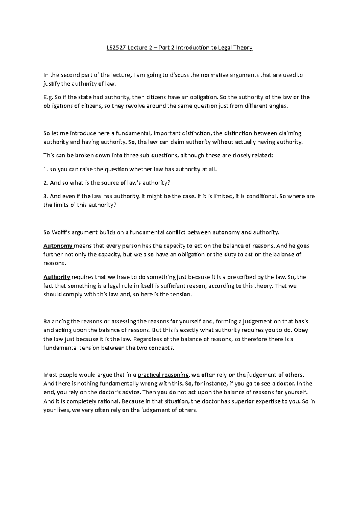 LS2527 Lecture 3 - Introduction to Legal Theory Part 2 - LS2527 Lecture ...