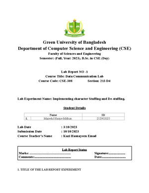 LABREPORT-02 - Implementing Cyclic Redundancy Check and Parity Checker. - Green University of ...