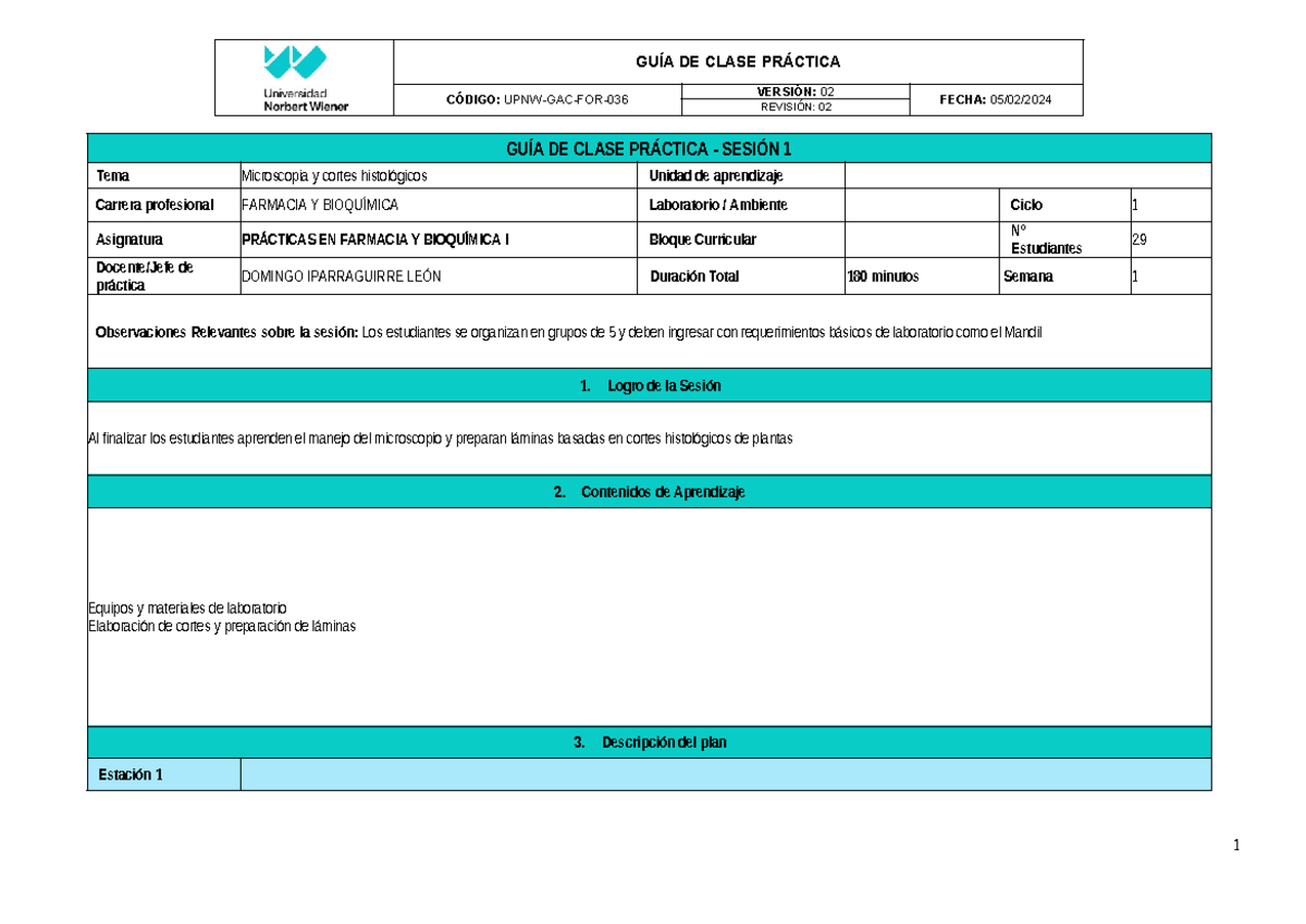 FOR-036 Guia de Practica S1 - CÓDIGO: UPNW-GAC-FOR- VERSIÓN: 02 REVISIÓN: 02 FECHA: 05 /02/ GUÍA ...