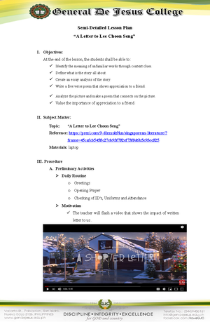 Evaluation - Lesson plan - __________ In November, a cold unseen ...