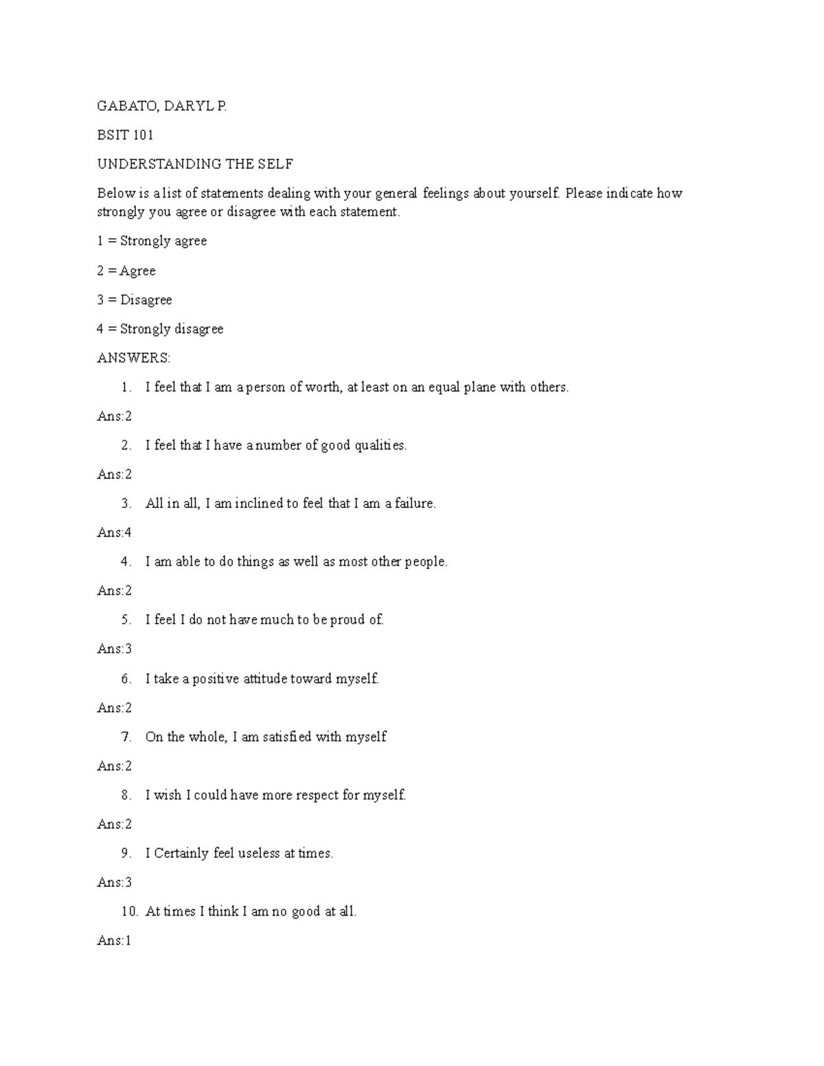 02 Worksheet 1 - GABATO, DARYL P. BSIT 101 UNDERSTANDING THE SELF Below ...