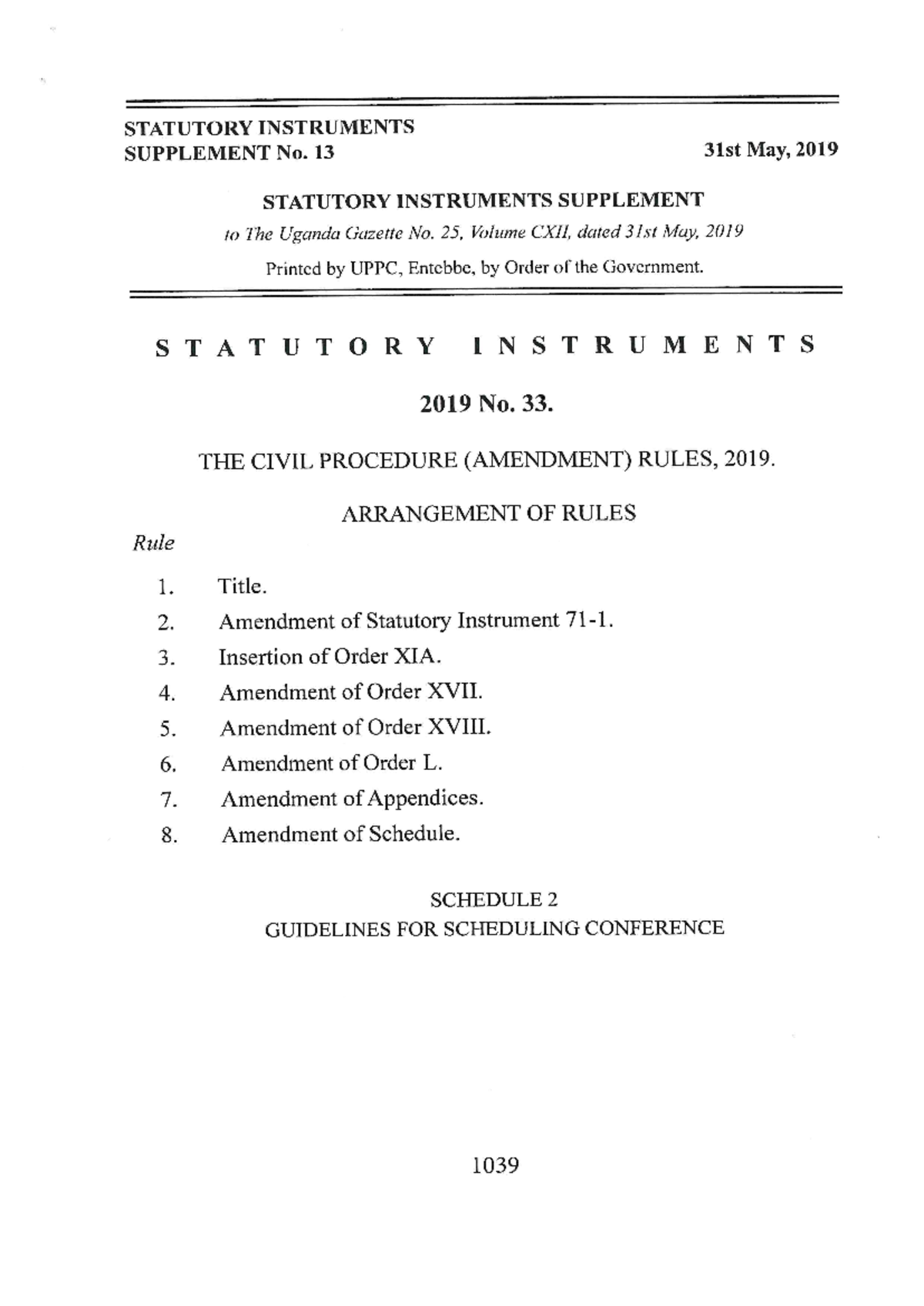 CPR Amendment 2019 - LAWS - STATUTORY INSTRUMENTS SUPPLEMENT No. 13 ...