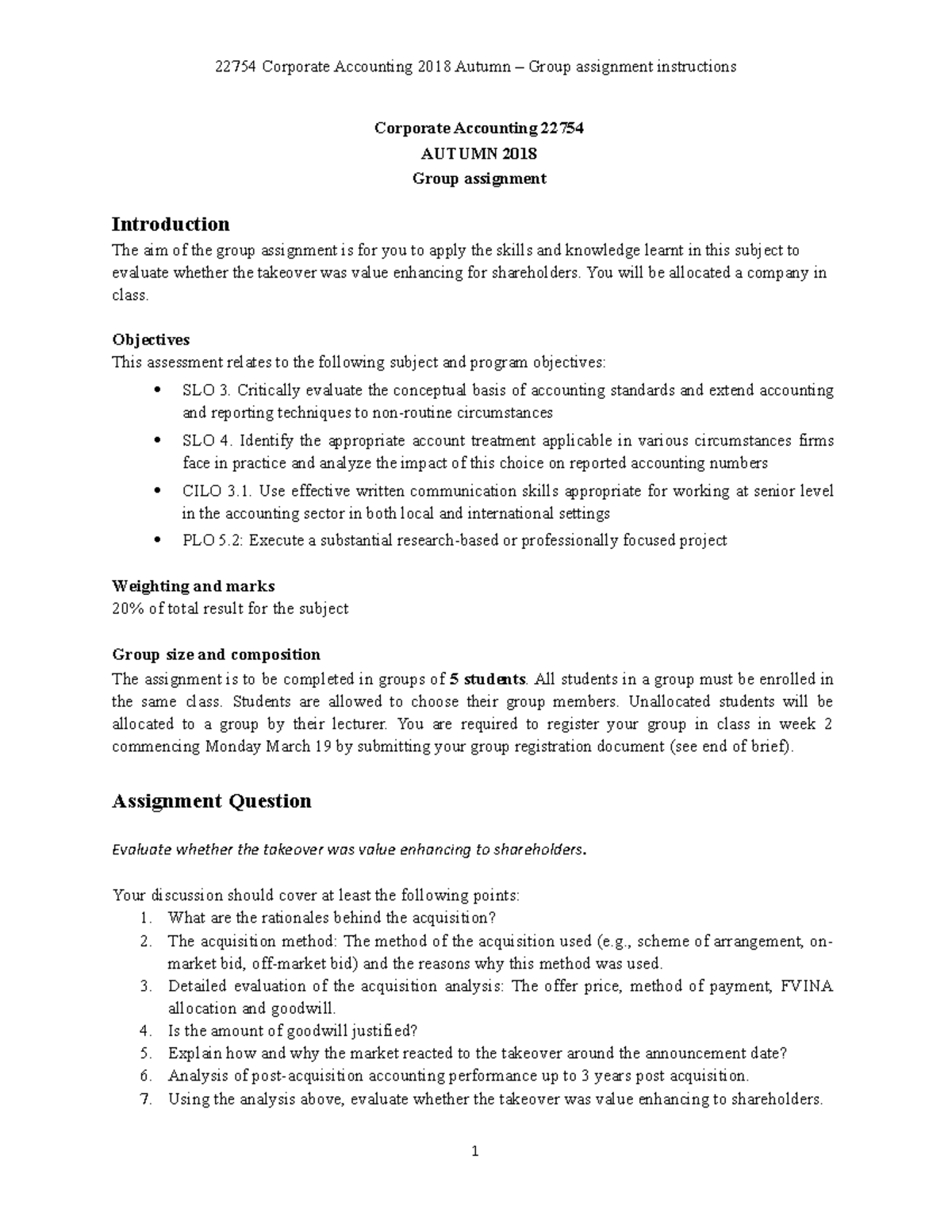 CA assignment AUT 2018 Final - 22754 Corporate Accounting 2018 Autumn ...