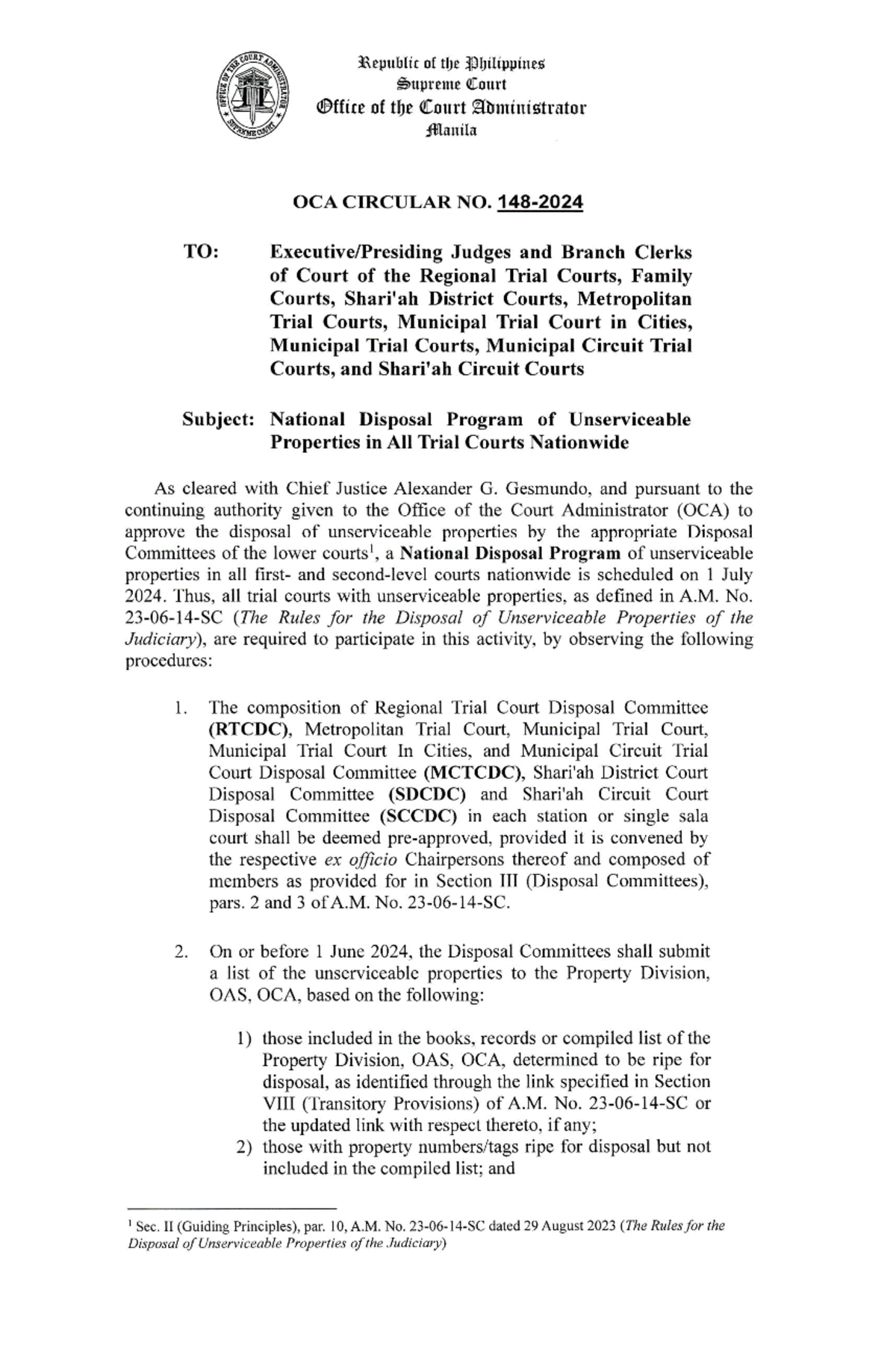 OCA Circular No. 148-2024 - lRepublic of tbe lIbilippines $>upreme ...