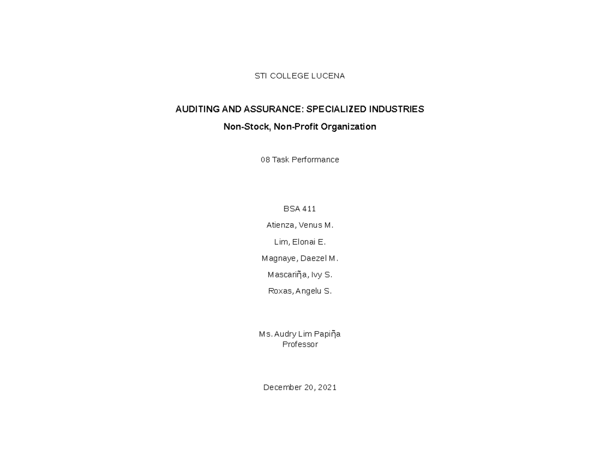 08 Task Performance 1 Group 1 - STI COLLEGE LUCENA AUDITING AND ...