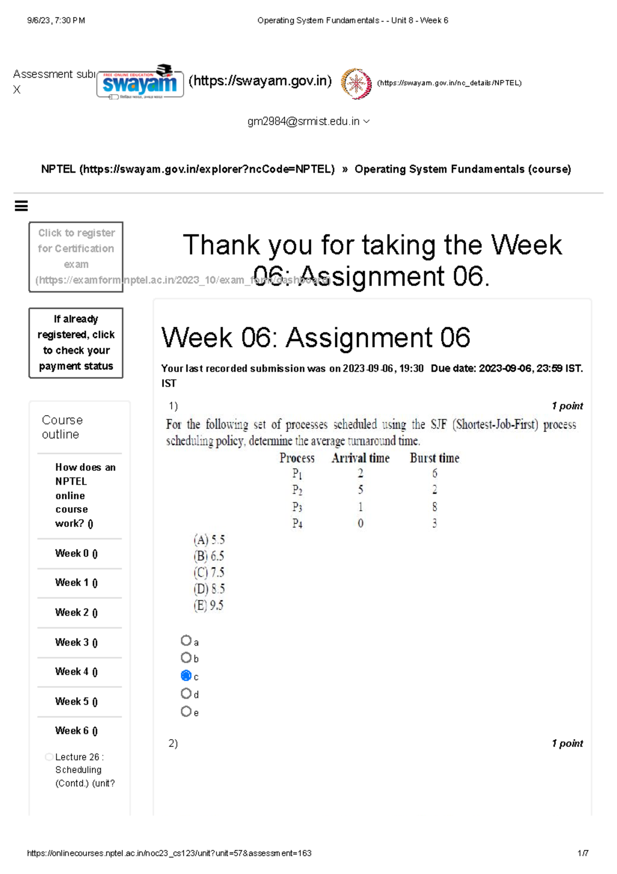 Operating System Fundamentals - Unit 8 - Week 6 - Thank you for taking the Week 06: Assignment ...