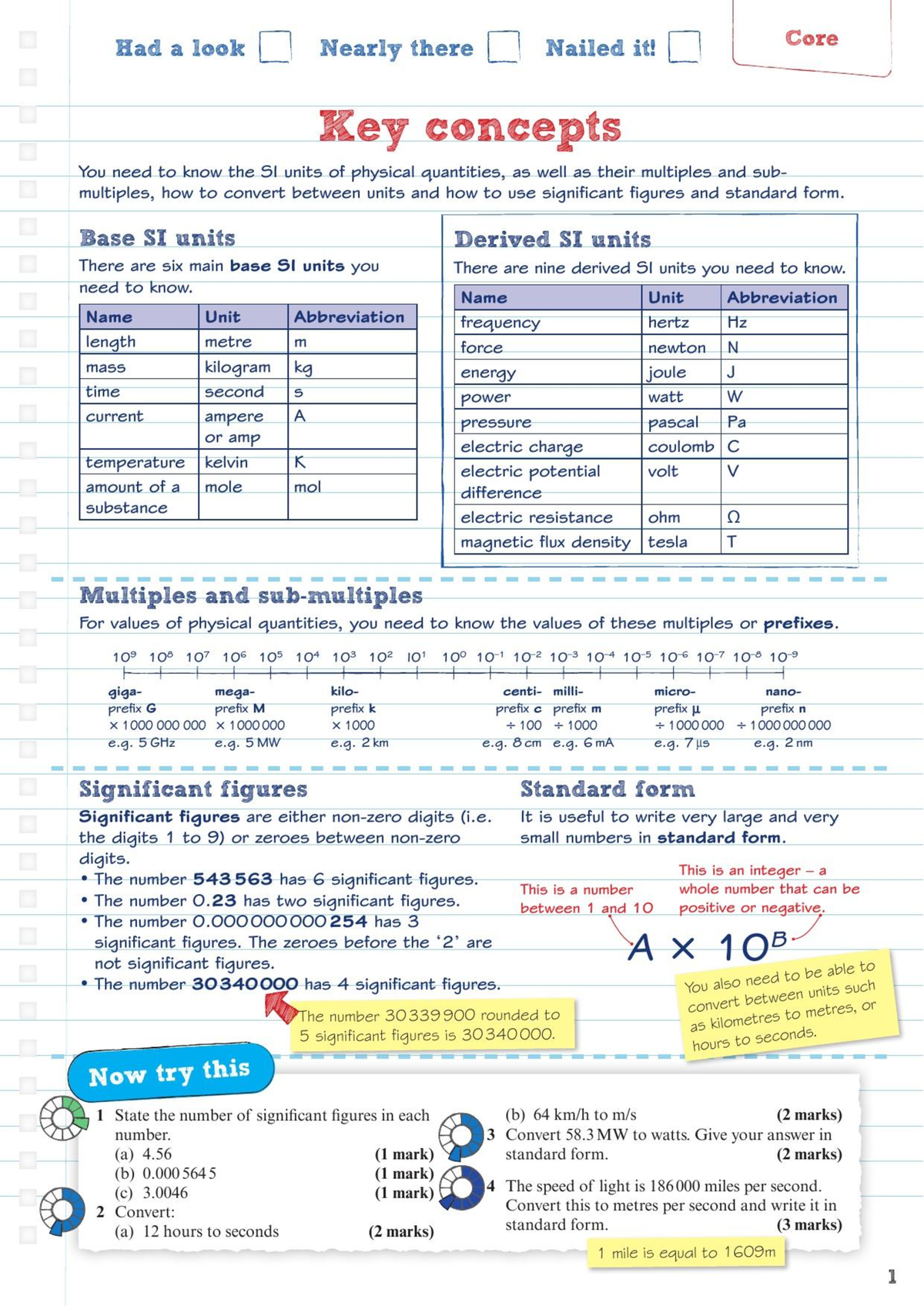 Physics Notes Topics 1-3 - Had a look Nailed it! Core Nearly there Key ...