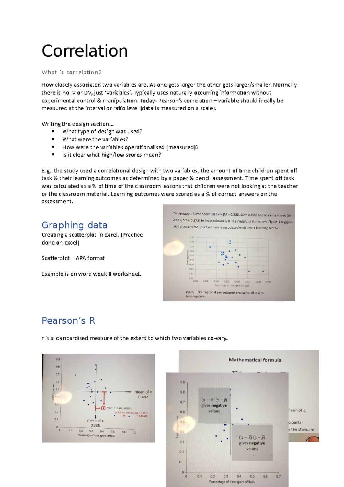 Correlations 16th nov - research lecture notes from a first year ...