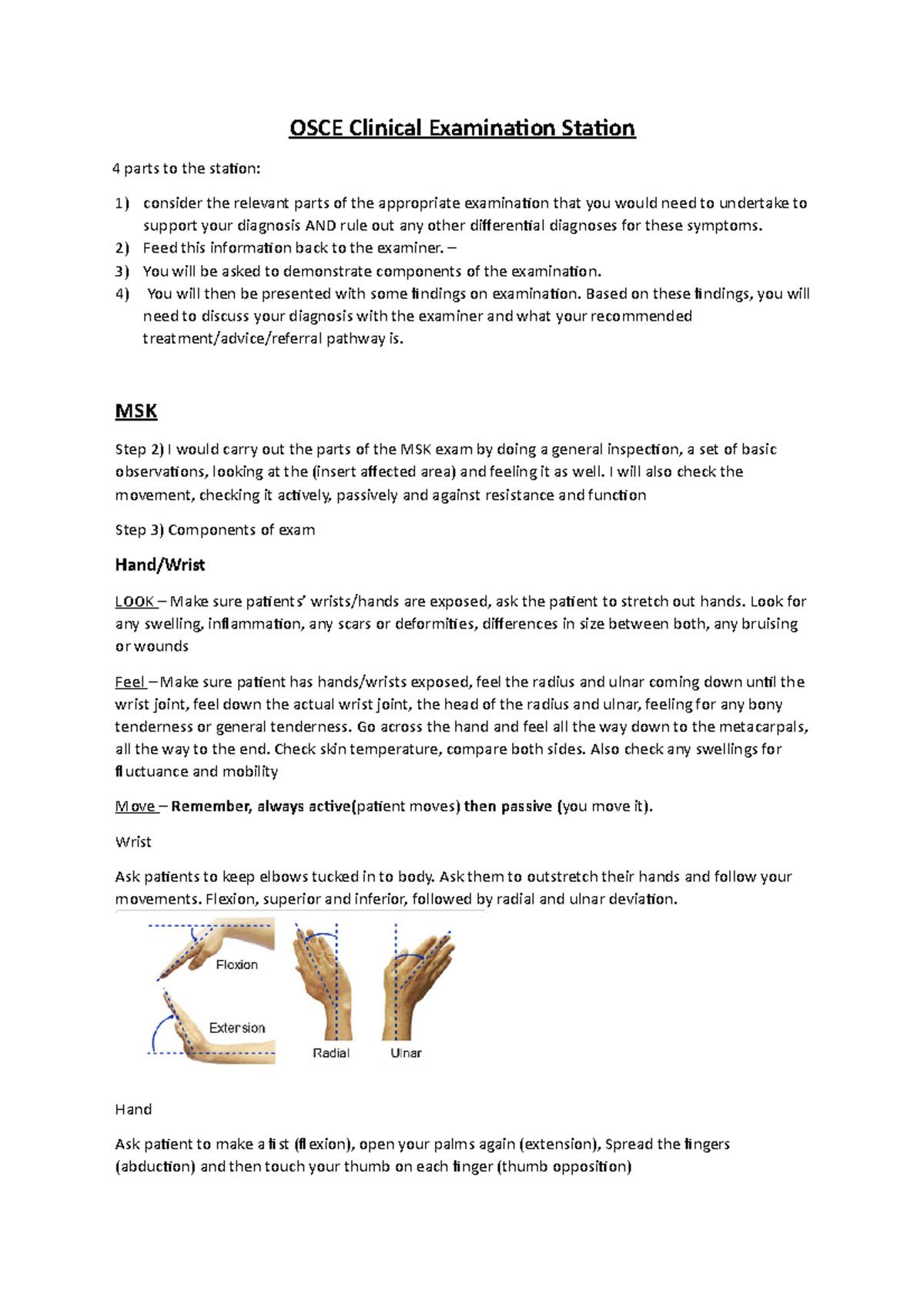 MSK Clinical Examinaion station - OSCE Clinical Examination Station 4 ...