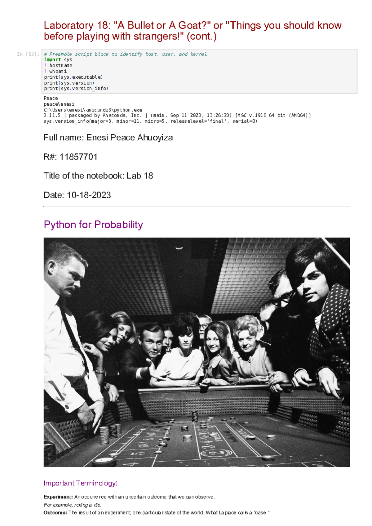 Lab18 - Lab 18 - Laboratory 18: "A Bullet or A Goat?" or "Things you ...