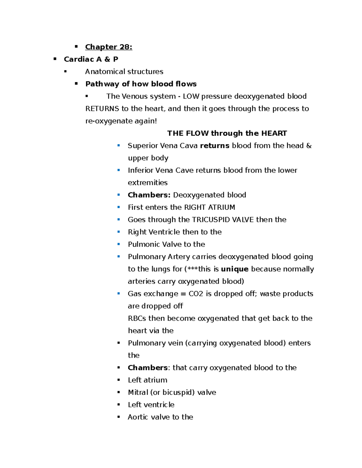 MS2 EXAM 3 - Cardio Study material - Chapter 28: Cardiac A & P ...