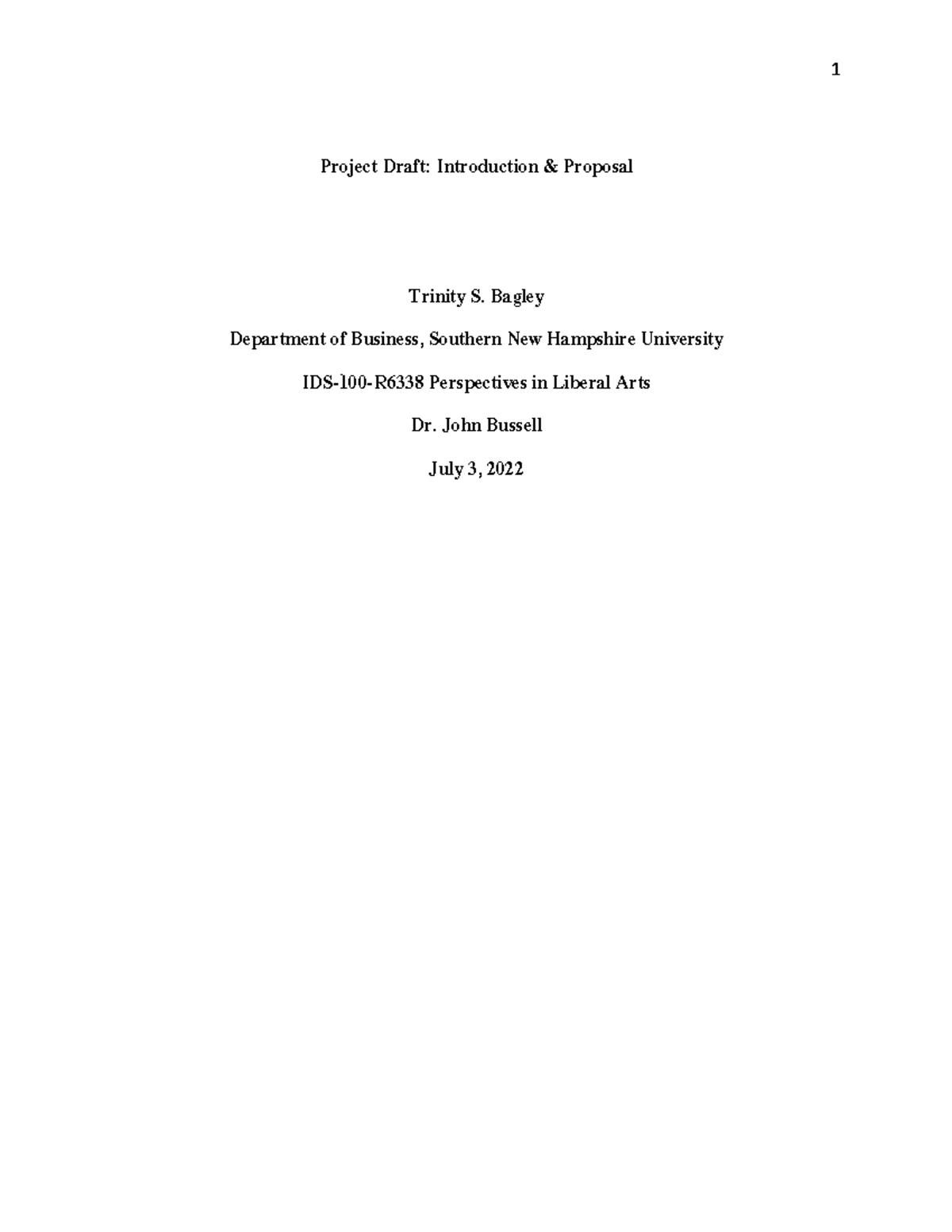 Project intro and proposal - 1 Project Draft: Introduction & Proposal ...