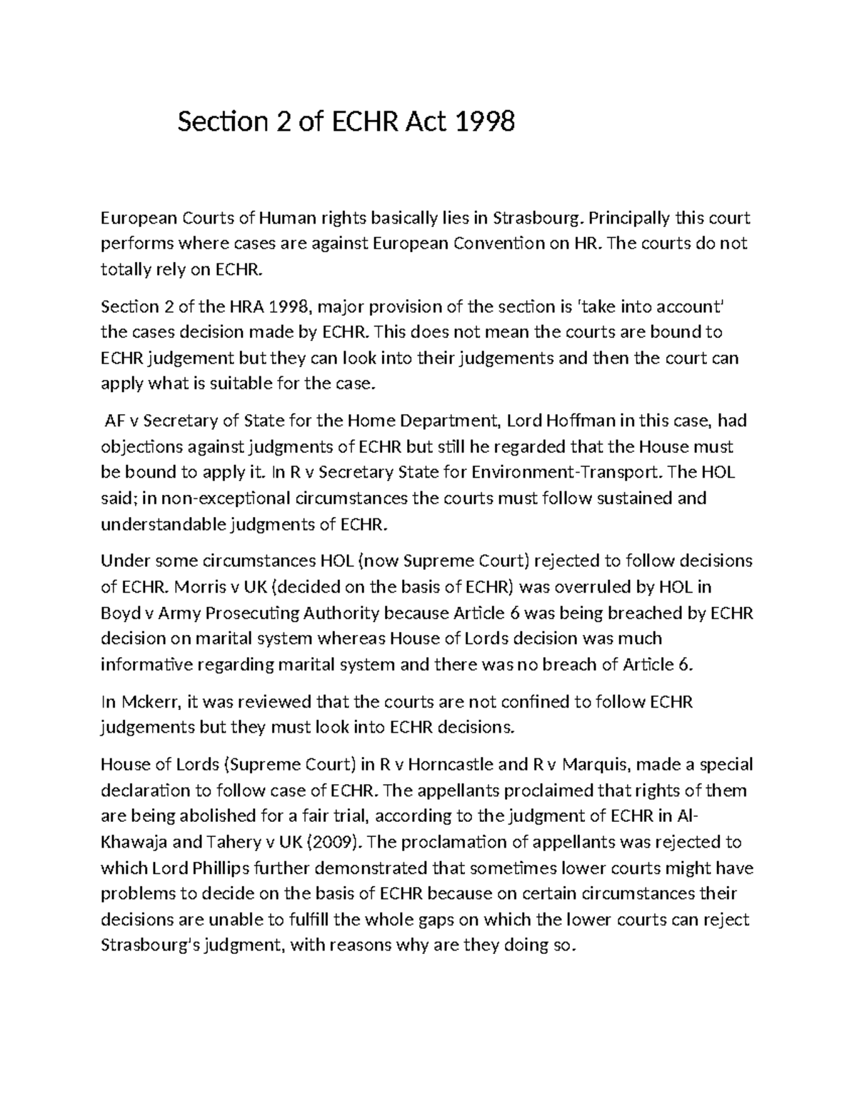 Section 2 ECHR - Legal System and Methods essay - Section 2 of ECHR Act ...