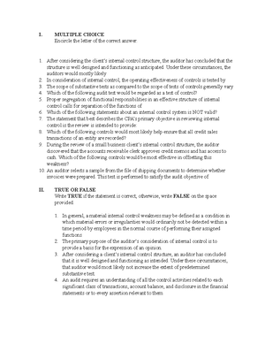 09 Quiz 1 - practice quiz - 09 Performing Substantive Tests QUESTIONS ...