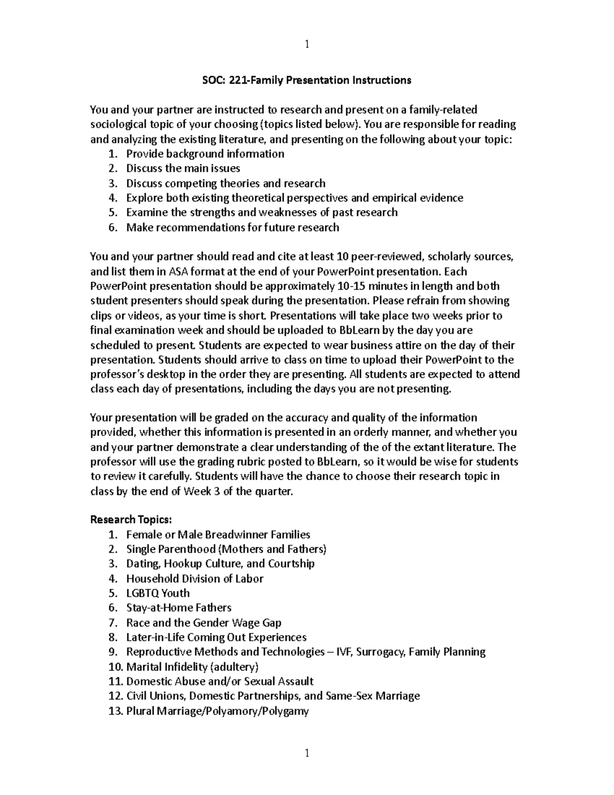 Family Presentation Instructions - SOC: 221-Family Presentation ...