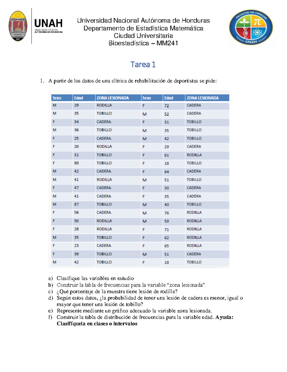 Tarea No. 1 - Bioestadistica - MM241 - Departamento de Estadística Matemática Ciudad ...
