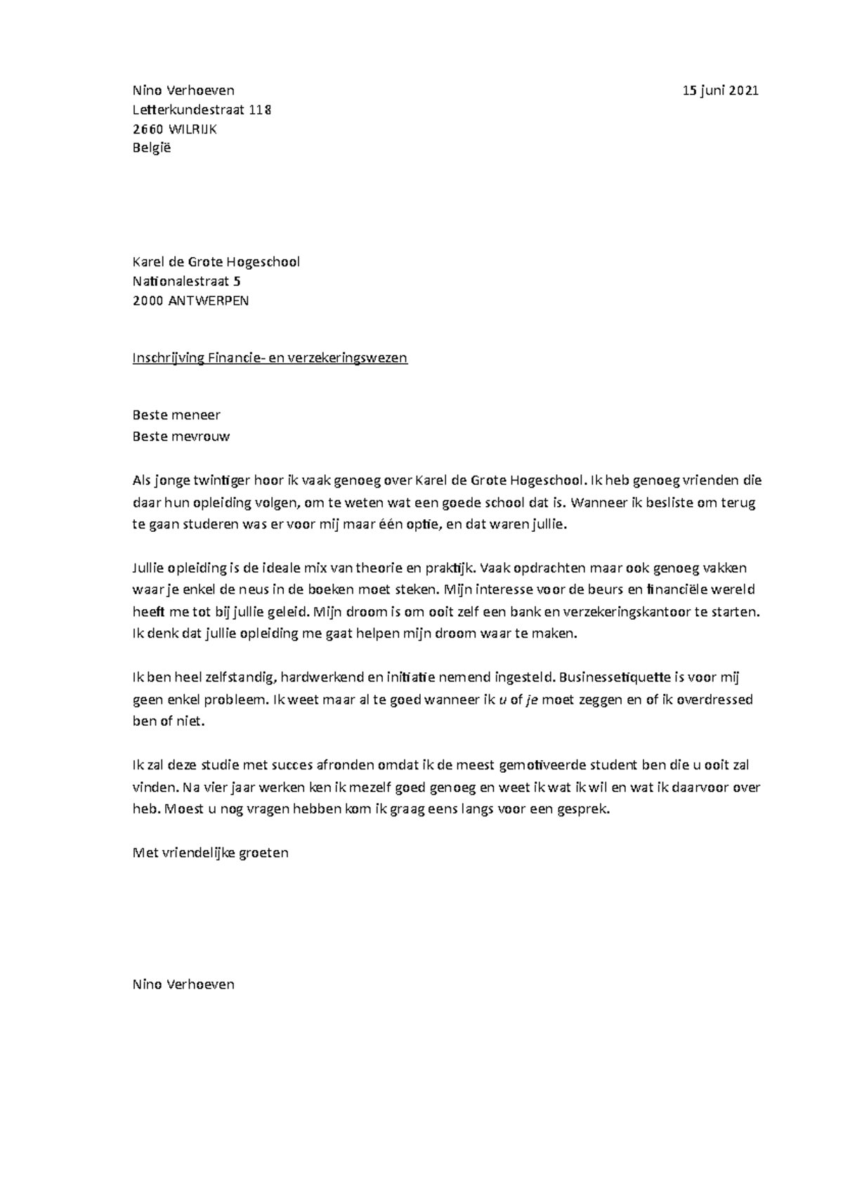 Motivatiebrief - Een voorbeeld van een van de oefeningen die je moet ...