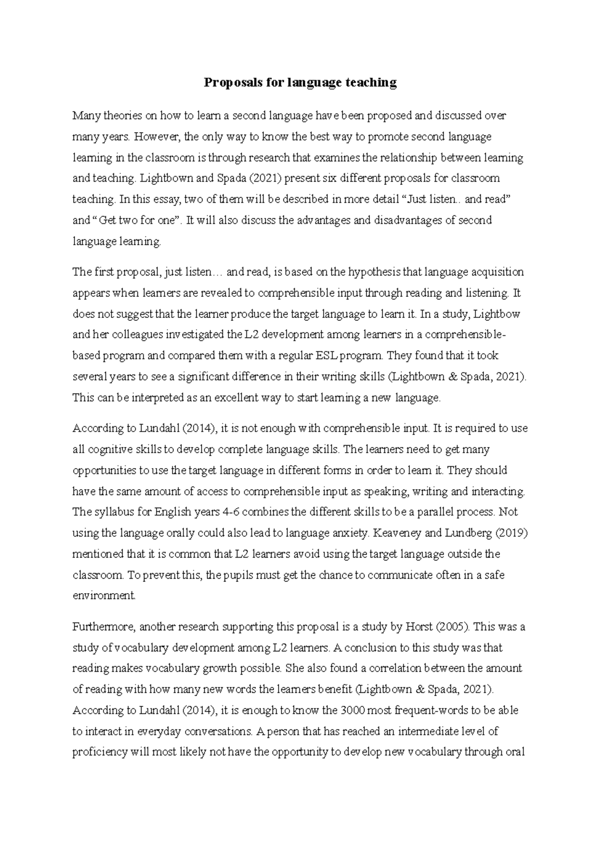 Essay 2 - kapitel 6 how languages are learned - Proposals for language ...