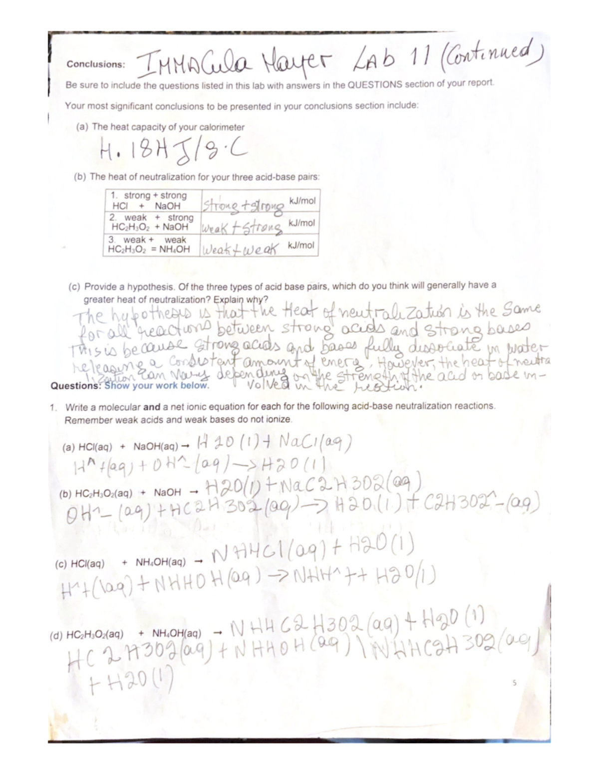Conclusions lab 11 - assignment - Conclusions: IMMACula Mayer LAb 11 (Contenned) Be sure to ...