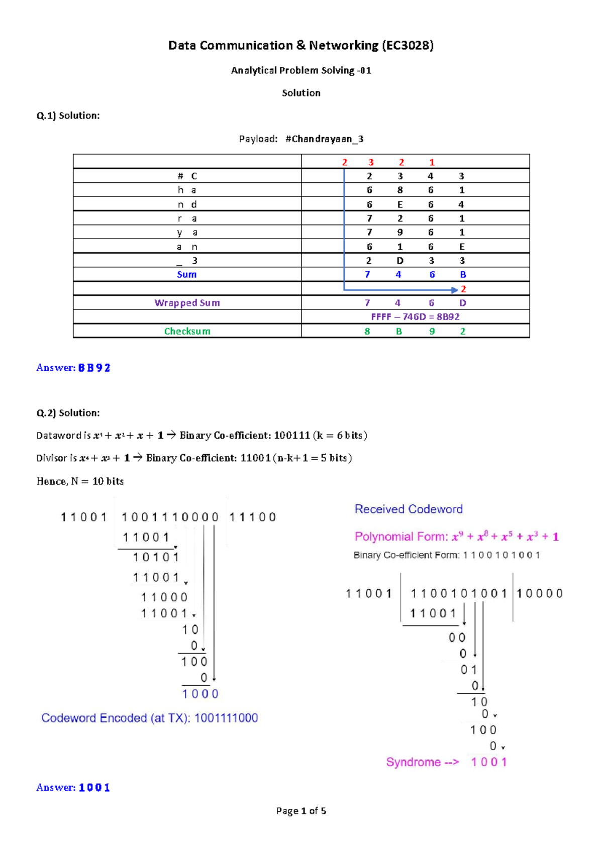 Dcn Class Test Quesion with Solution - Data Communication & Networking ...