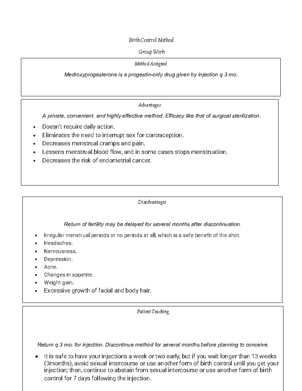 Birth Control Methods - Group Work - Birth Control Method Group Work ...