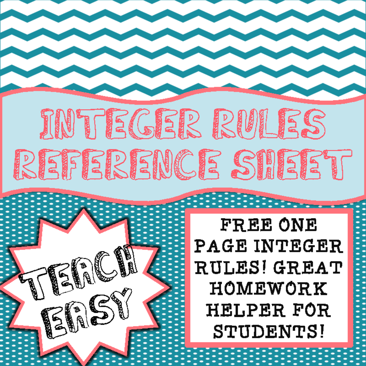 Integer Rules Cheat Sheet - INTEGER RULES REFERENCE SHEET Teach Easy ...