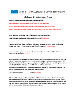 Sophia Pathways Introduction to Ethics Unit 4 Milestone 4 - Unit 4 – Milestone 4 Choose the true ...