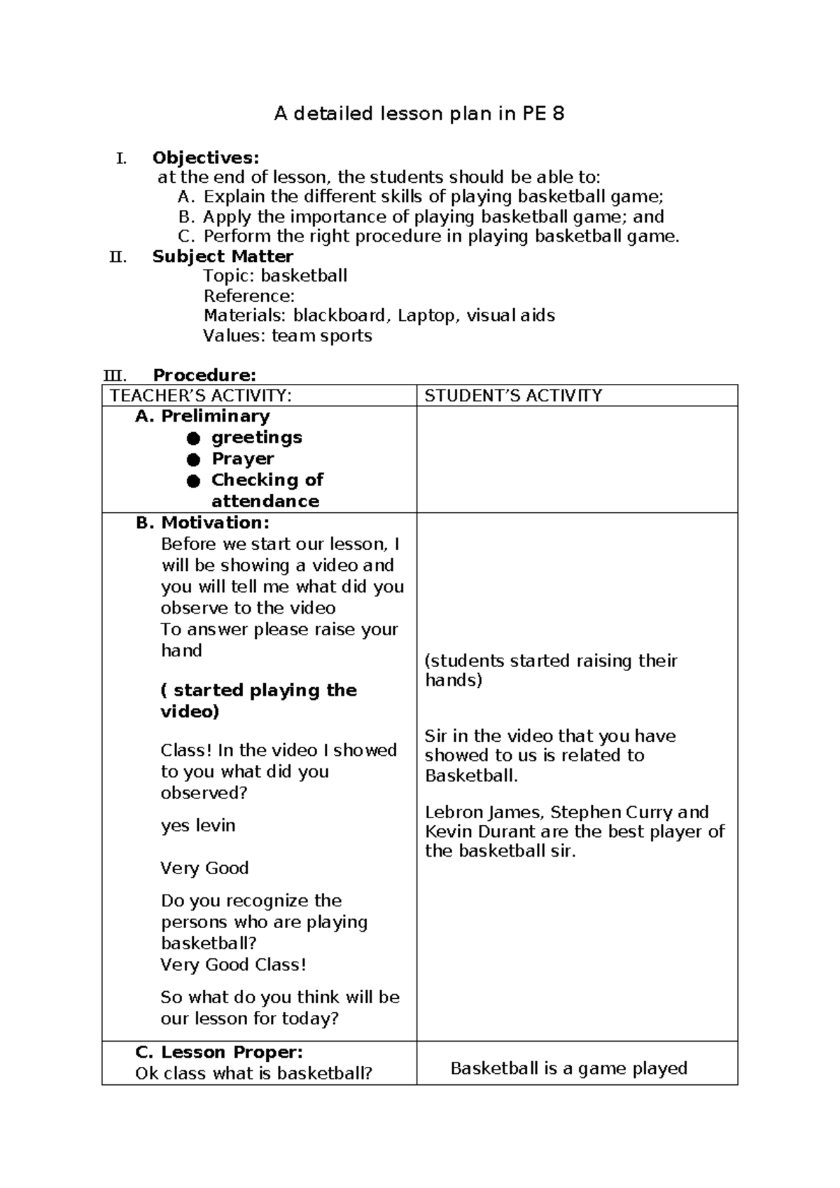 Jarred-Lesson-Plan - test pater - A detailed lesson plan in PE 8 I ...