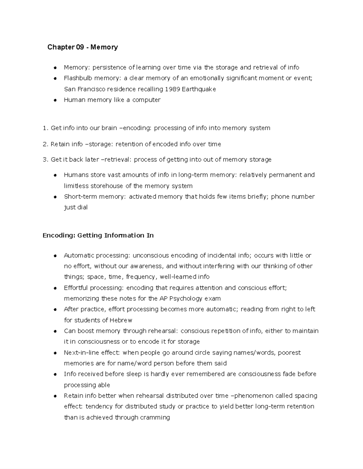 Chapter 09 Memory Lecture Notes 9 Chapter 09 Memory Memory Persistence Of Learning Over