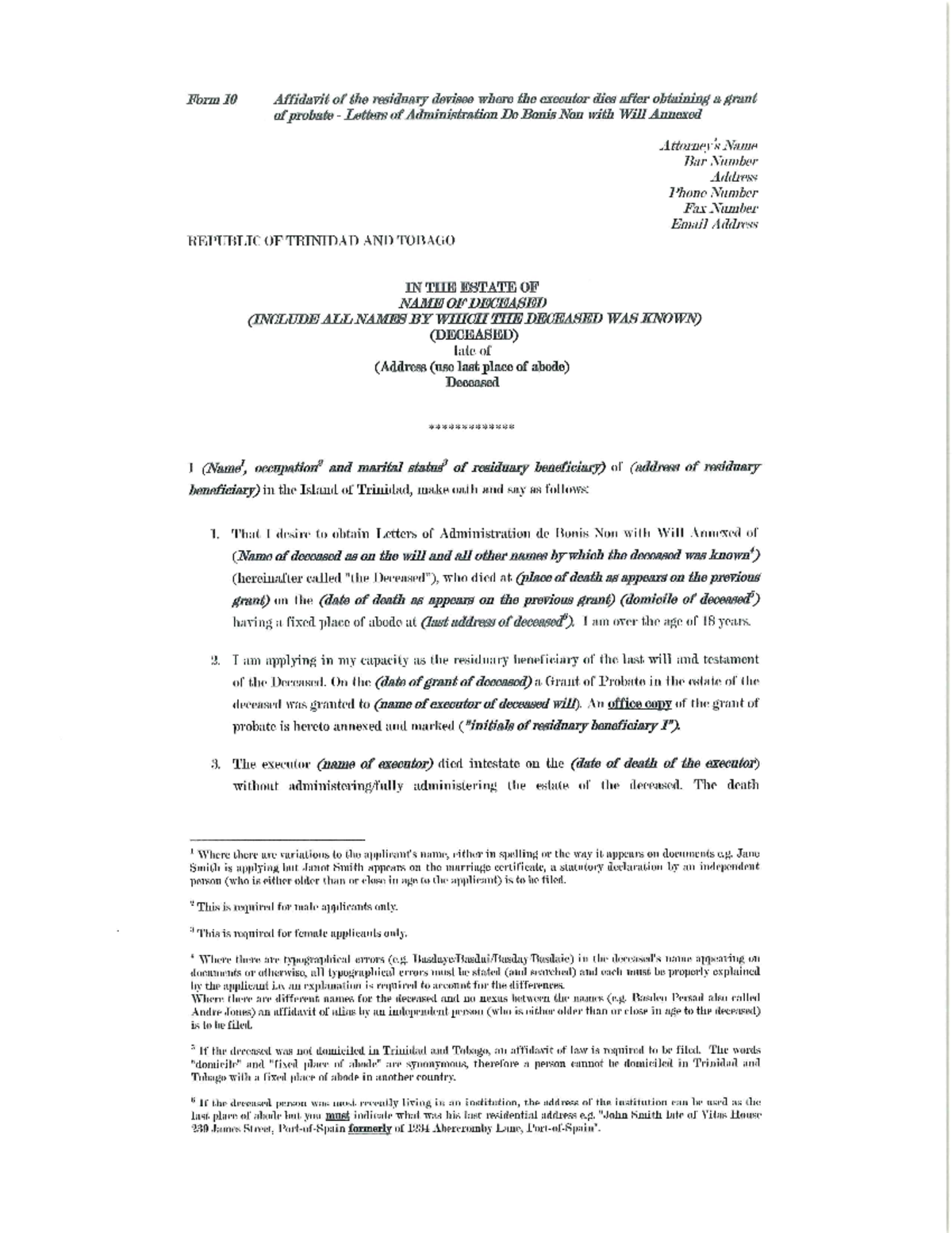 Probate example - Form 10 Affidavit of the residuary devisee where the ...