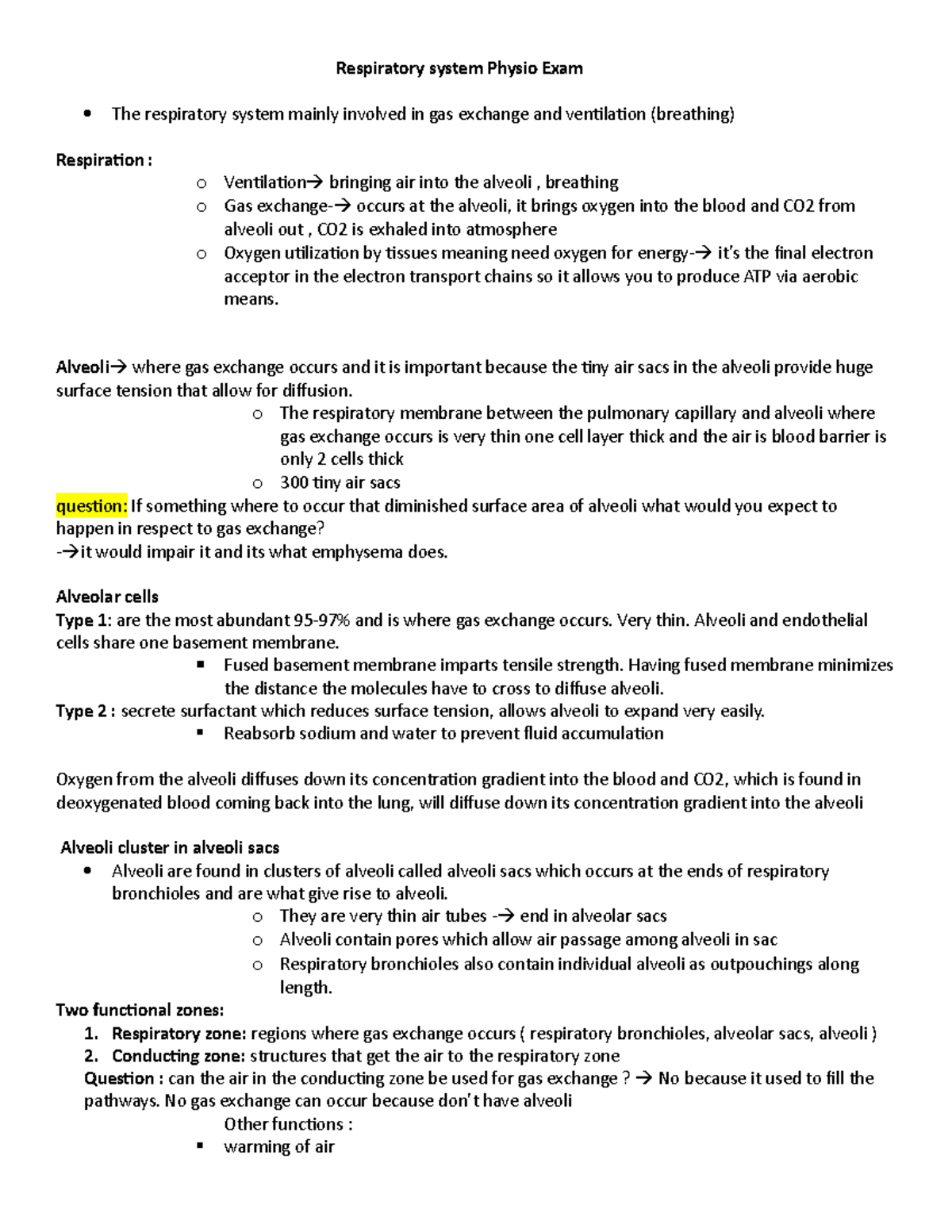 Respiratory System Physiology Exam - Studocu