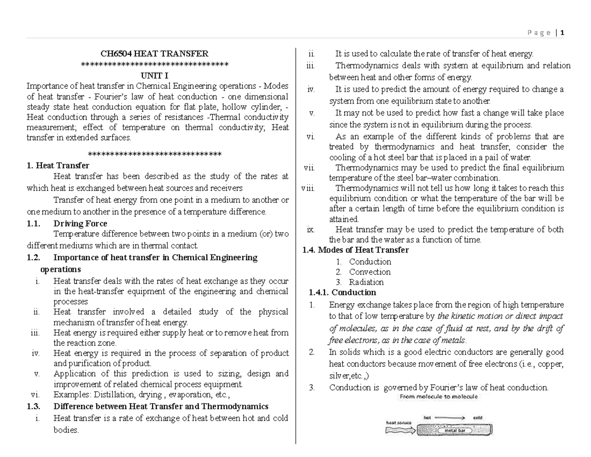 Heat transfer operations unit 1 - CH6504 HEAT TRANSFER ...
