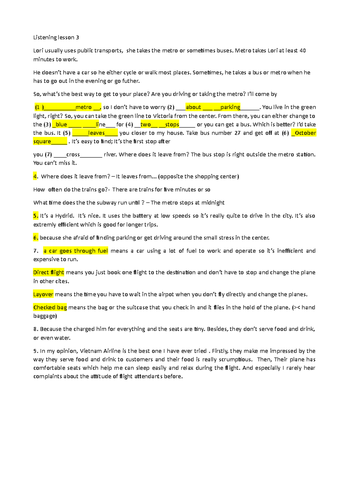 Listening lesson 3 - tiếng anh - Listening lesson 3 Lori usually uses ...