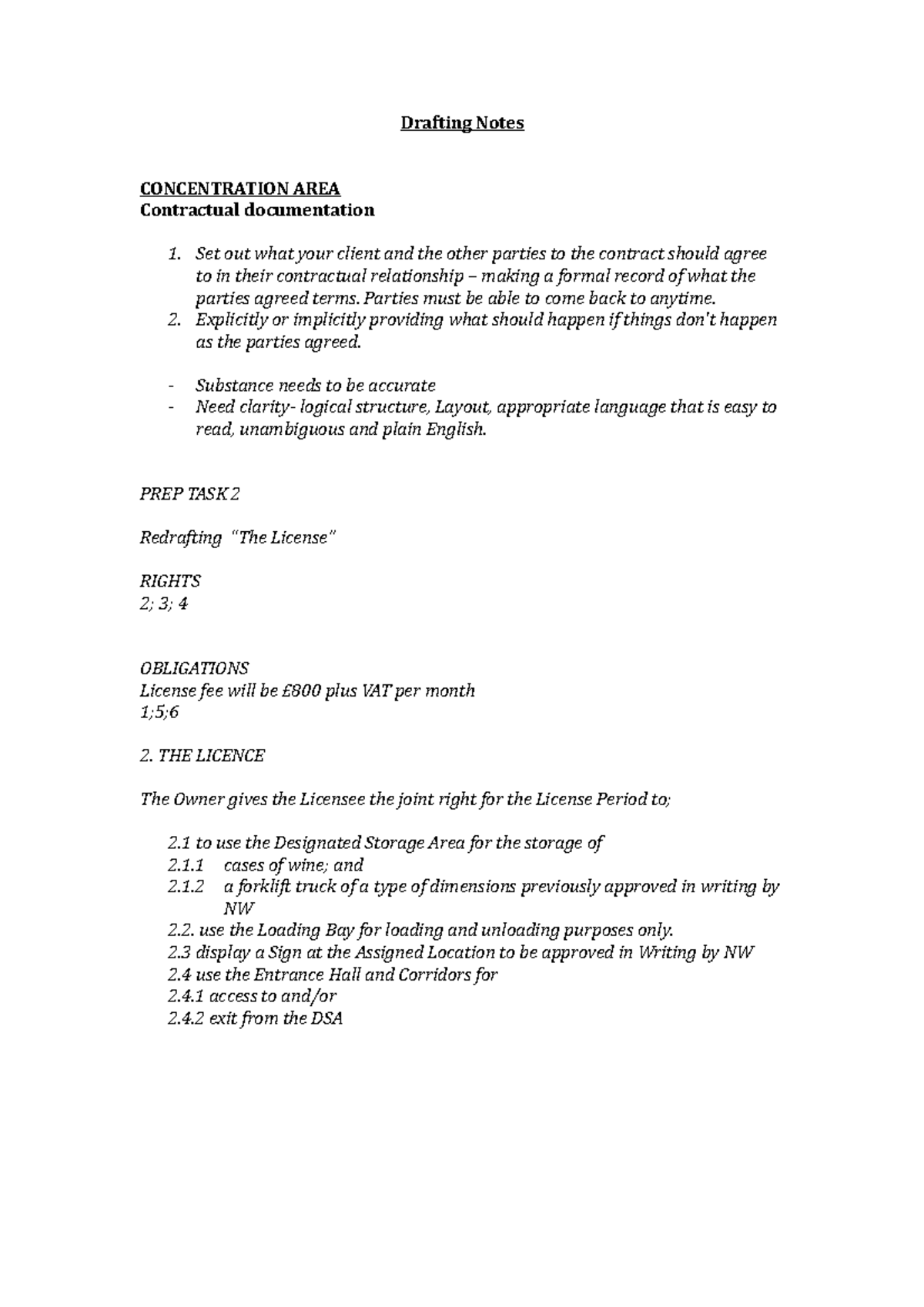 WS 1- Drafting Notes - Drafting Notes CONCENTRATION AREA Contractual ...