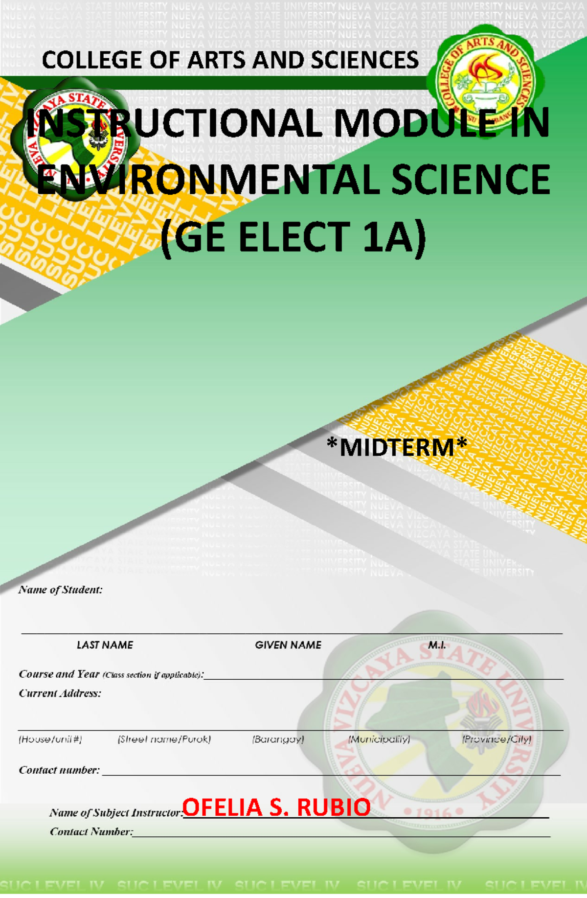 Environmental Science Midterm Module OFEL - OFELIA S. RUBIO MIDTERM INSTRUCTIONAL MODULE IN ...