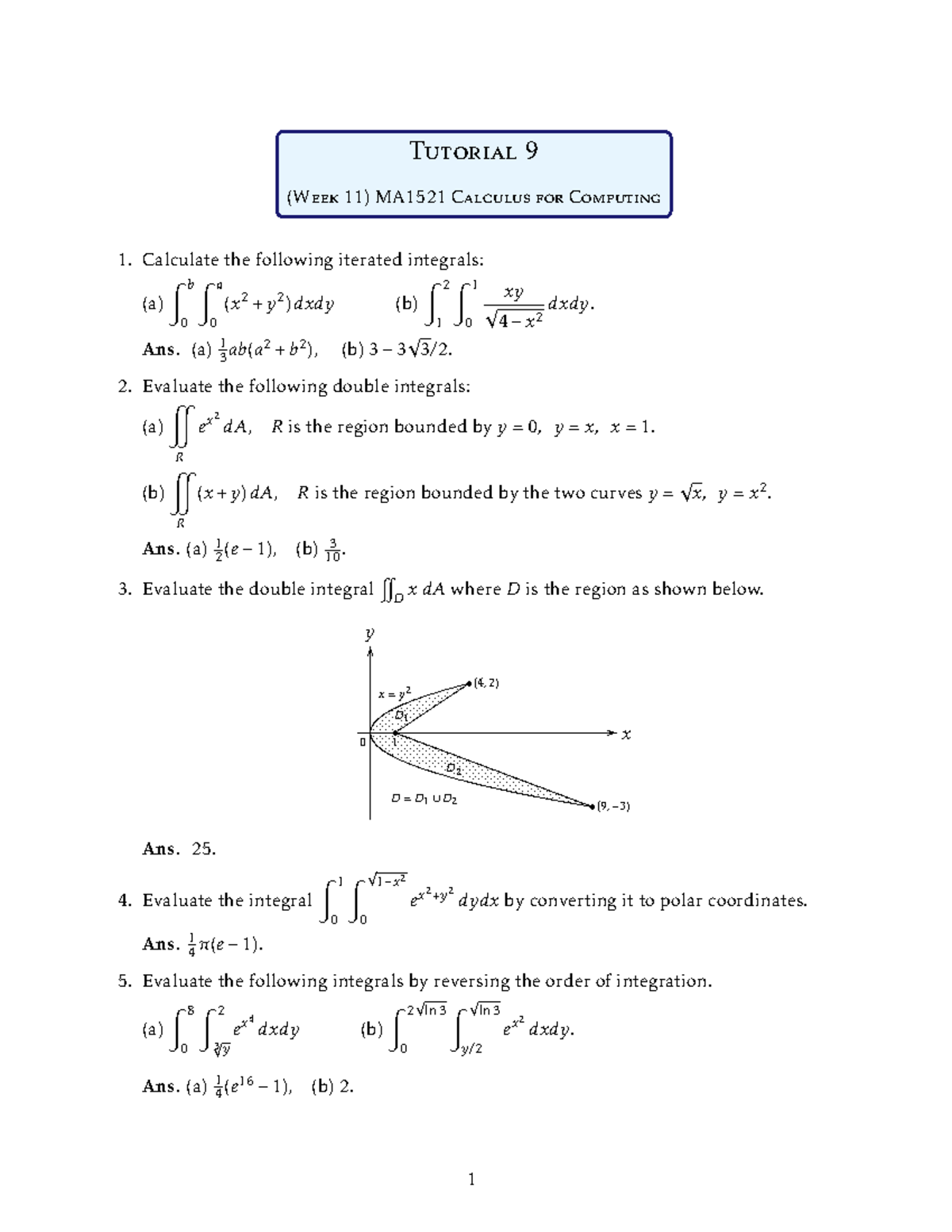 Tutorial 9 - Tutorial 9 (Week 11) MA1521 Calculus for Computing 1 ...