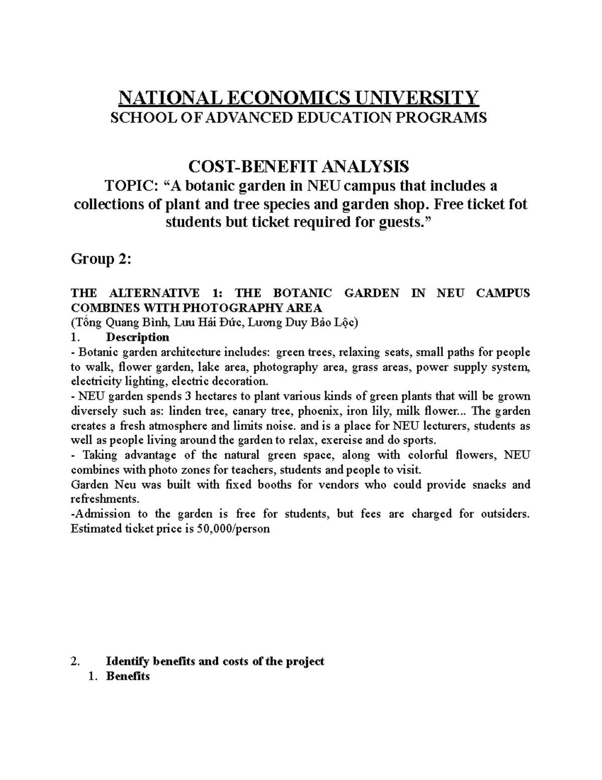 COST- Benefit Analysis - NATIONAL ECONOMICS UNIVERSITY SCHOOL OF ...