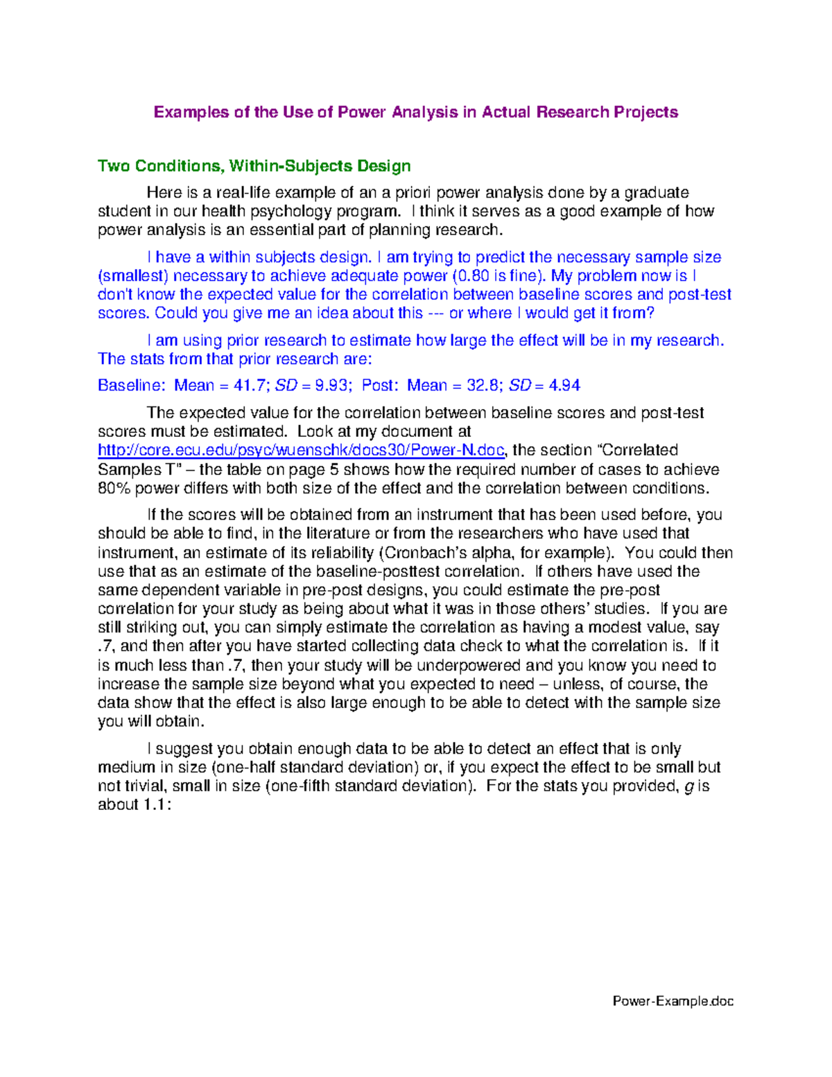 Examples of the Use of Power Analysis in Actual Research Projects - I ...