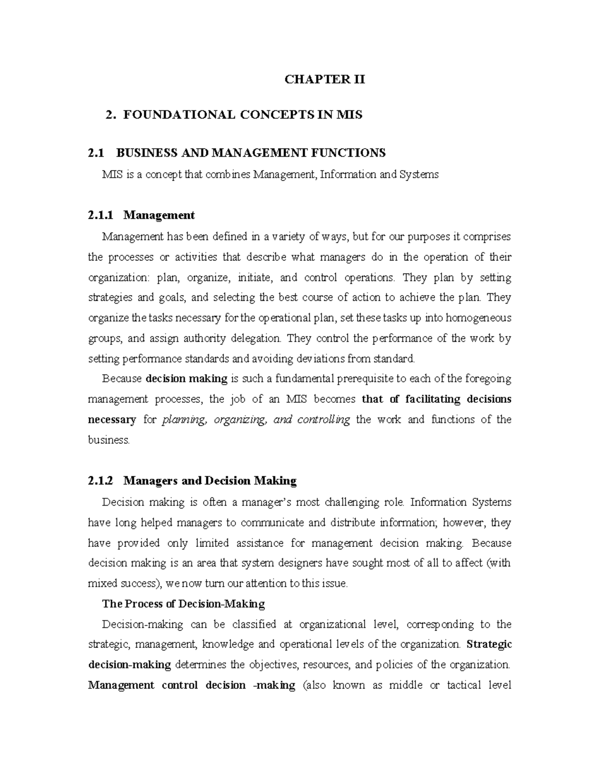 Mis chapter two - lecture notes - CHAPTER II 2. FOUNDATIONAL CONCEPTS ...