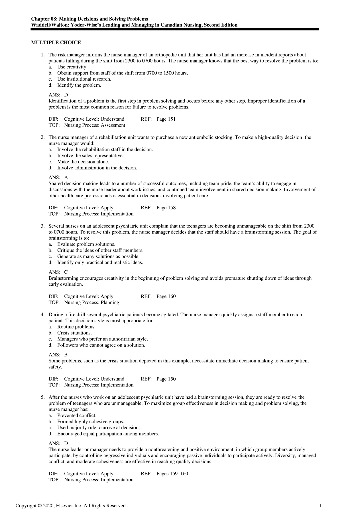 Leading and Managing in Canadian Nursing Patricia Yoder-Wise - Chapter ...