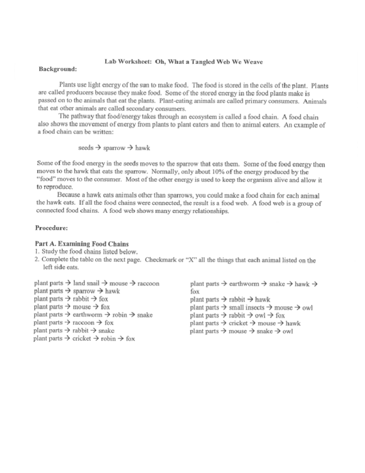 Camie Idzinski - Texas Food Web - Part B: Making a Food Web Use the ...