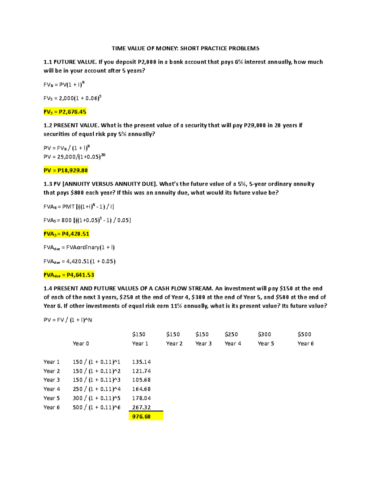 Time Value of Money Discussion Notes - TIME VALUE OF MONEY: SHORT ...